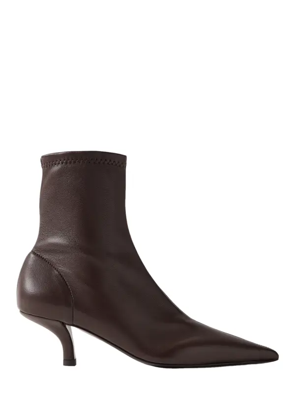 TOTÊME The Heeled Sock Leather Ankle Boots - Brown