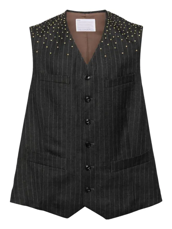 Kolor Stud-embellished Striped Waistcoat - Grey