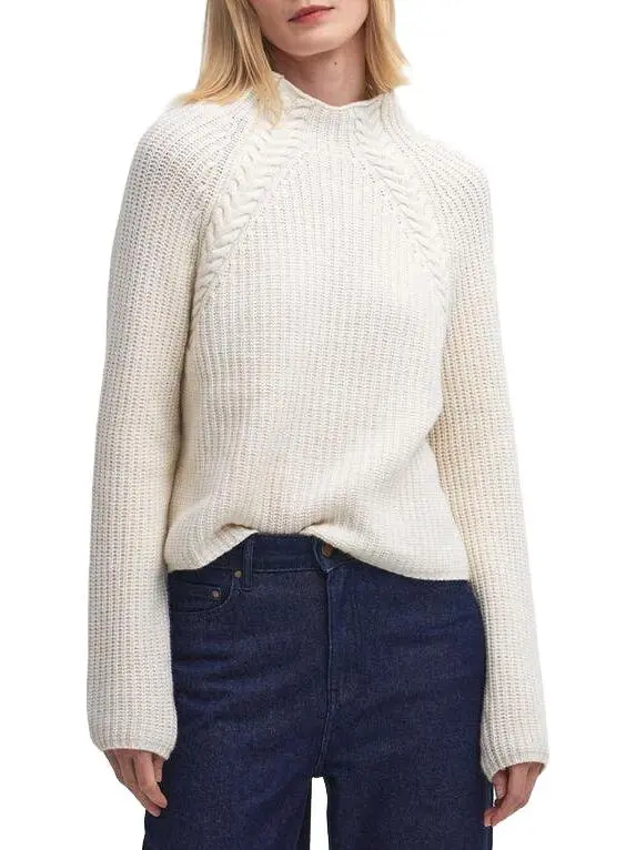Barbour Rhonda Funnel Neck Wool-blend Sweater - Cloud White