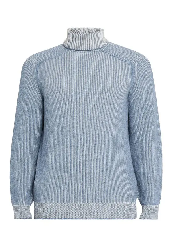 Sease Cashmere Ribbed Turtleneck Sweater - Blue