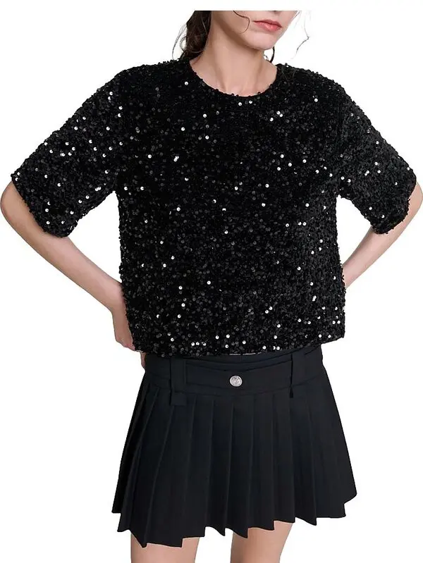 Maje Lequinou Velvet And Sequin Top - Black