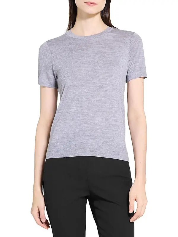 Theory Lightweight Wool Top - Light Heather Grey