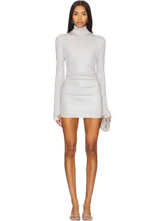 Norma Kamali Long Sleeve Turtleneck Pickleball Dress - Dove