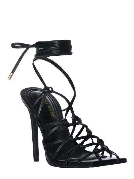 AZALEA WANG Amenra Ankle Wrap Sandals - Black