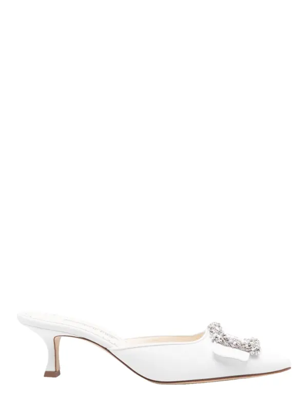 Manolo Blahnik 50mm Maysale Mules - White