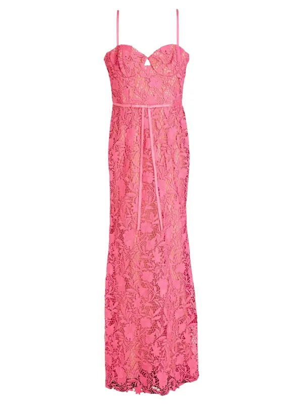 Marchesa Satin-trimmed Guipure Lace And Tulle Gown - Pink
