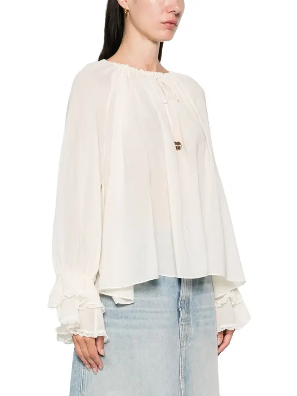 Chloé Gathered Silk Blouse - White