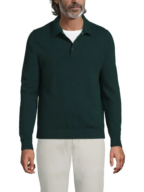 LANDS' END Long Sleeve Cashmere Sweater Polo - Deep Balsam