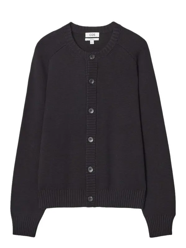 Cos Wool-blend Crew-neck Cardigan - Black