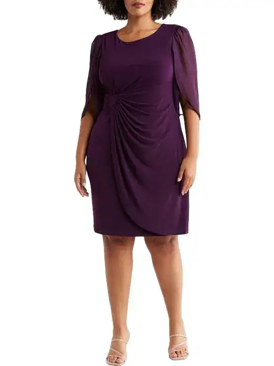 white christmas dresses Connected Apparel 3/4 Sleeve Solid Draped Sheath Dress – Eden Coutures main image 1
