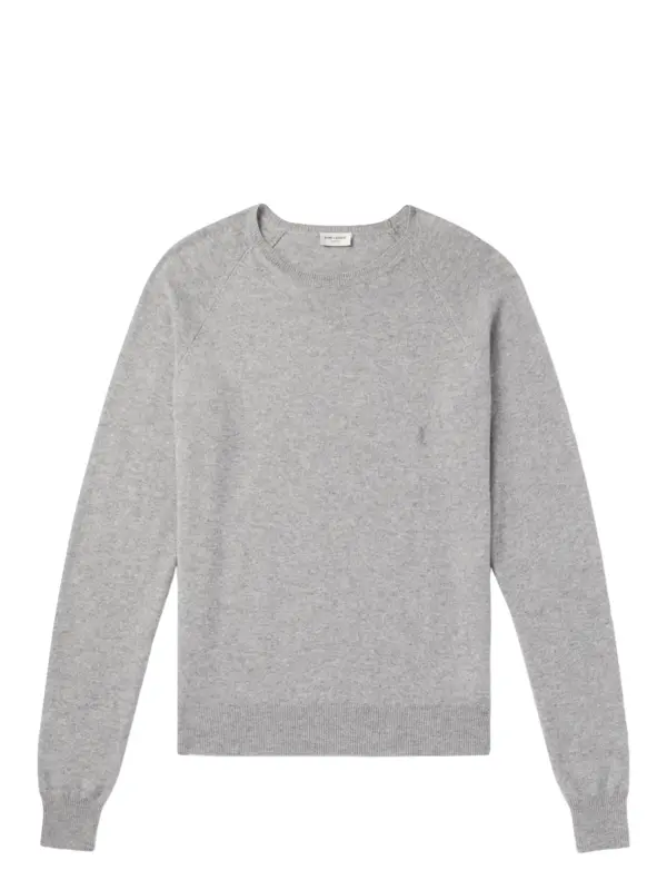 Saint Laurent Logo-embroidered Cashmere Sweater - Gray