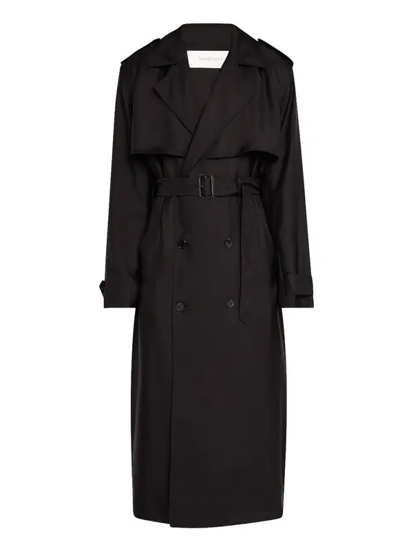Saint Laurent Long Silk Twill Trench Coat - Nero
