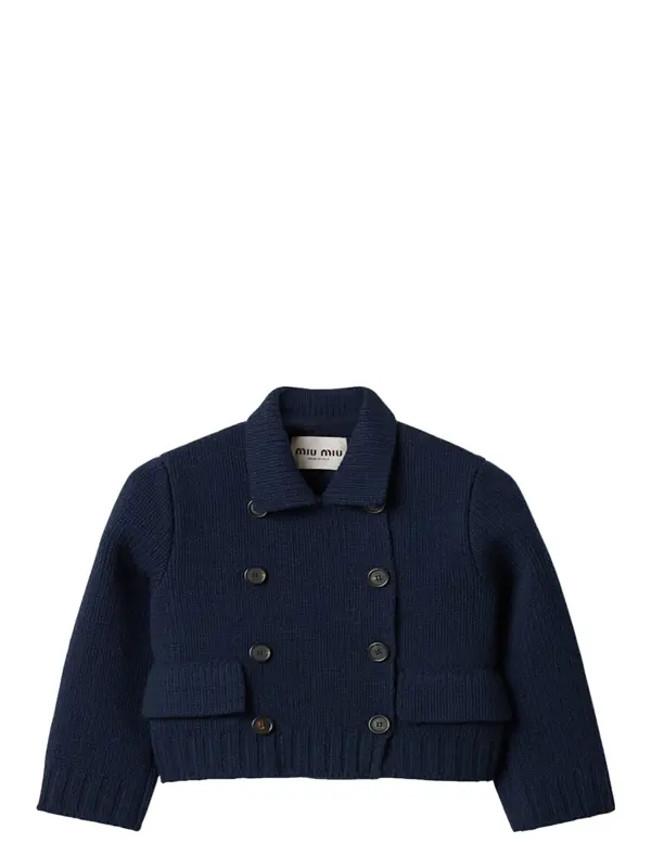 Miu Miu Double Breasted Wool Cropped Jacket - Bleu
