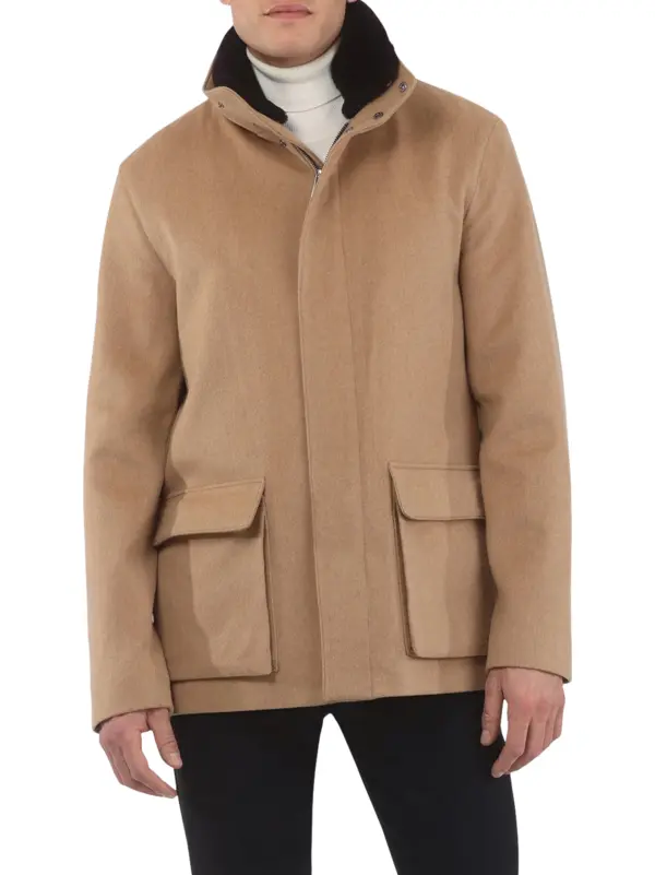 Gorski Loro Piana Wool Jacket With Shearling Collar - Camel/brown