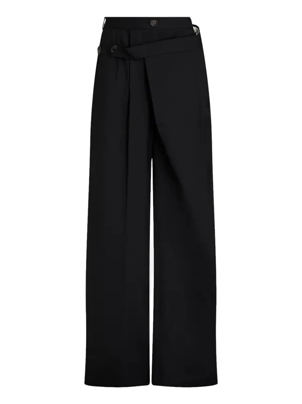 PETER DO Pleated Layered Twill Wide-leg Pants - Black