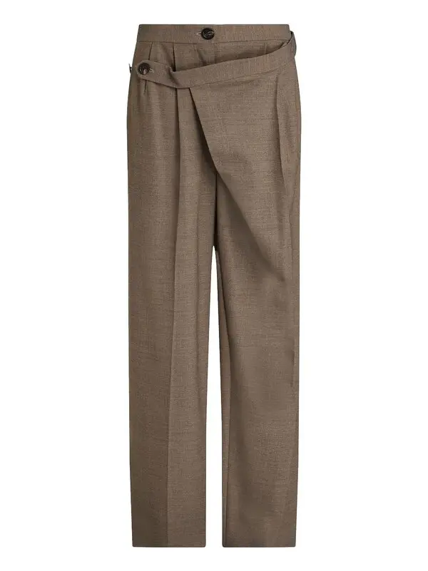 PETER DO Pleated Layered Twill Wide-leg Pants - Taupe