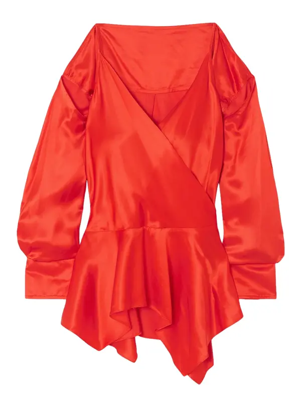 JW Anderson Cold-shoulder Asymmetric Satin Top - Papaya