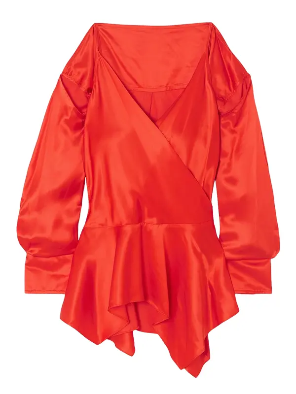 JW Anderson Cold-shoulder Asymmetric Satin Top - Papaya