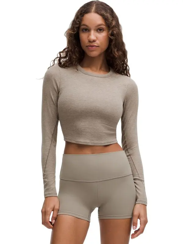Lululemon Hold Tight Straight-hem Cropped Long-sleeve Shirt - Heathered Warm Ash Grey