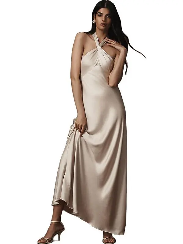 Bhldn Selma Halter-neck Satin Maxi Dress - Champagne