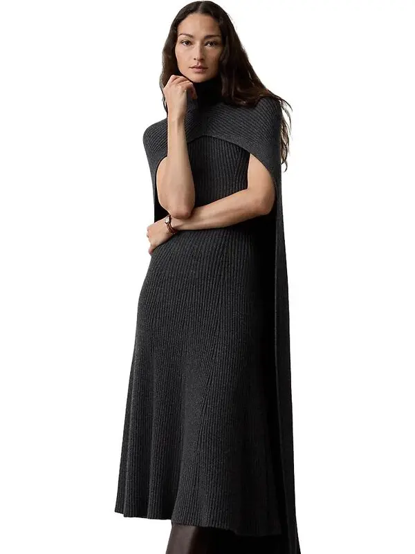 Ralph Lauren Cashmere-blend Ribbed Sweater Dress - Medium Grey Melange