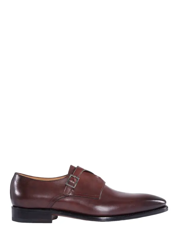 PAUL STUART Samson Leather Monk Strap Loafers - Brown