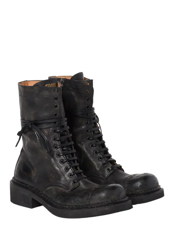 Miu Miu Leather Booties - Black