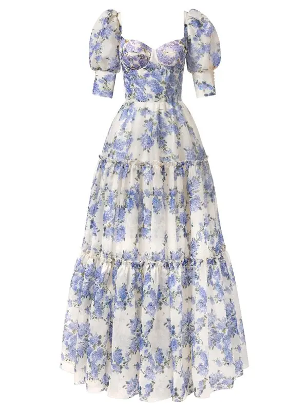 MILLA Off-the-shoulder Maxi Gown With Sheer Sleeves - Hydrangea