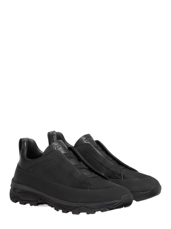 Zegna Leather Triple Stitch Monte Sneakers - Black