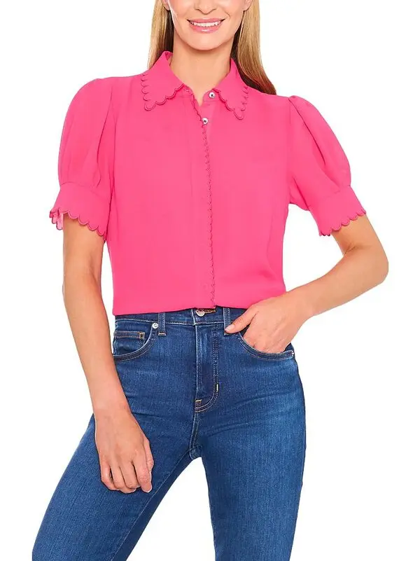 CECE DUPRAZ Scalloped Button-front Blouse - Magenta