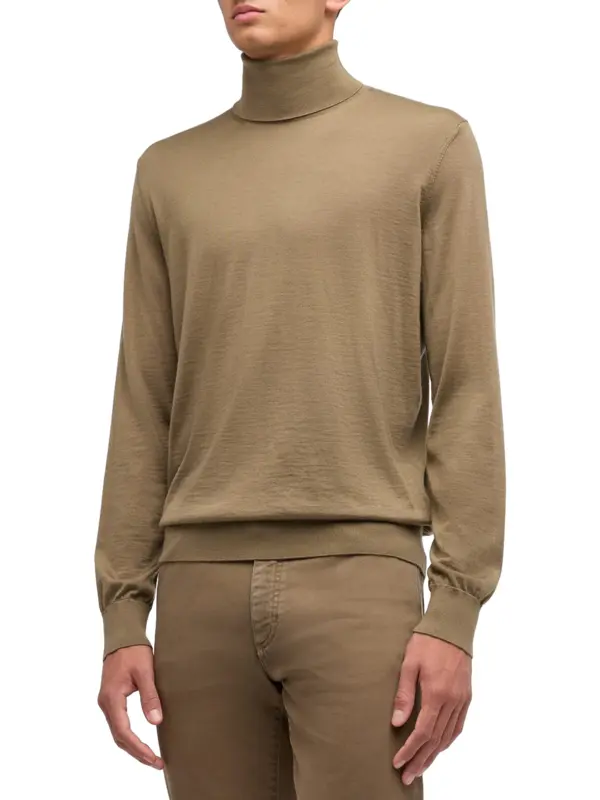 Zegna Cashseta Turtleneck Pullover Sweater - Md Grn Sld