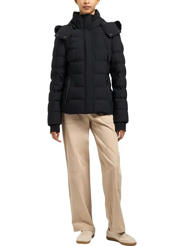 Moose Knuckles Betta Shearling Trim Down Puffer Jacket - Black / Black Shearling