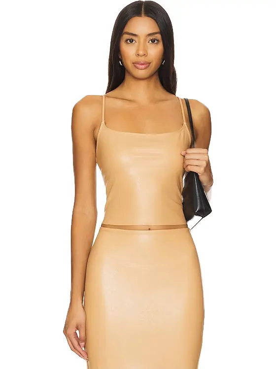 Commando Faux Leather Cami Crop Top - Camel