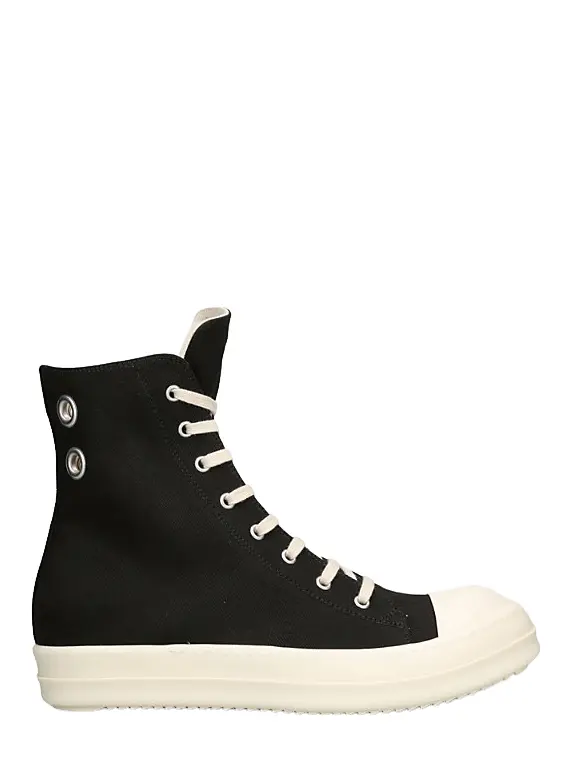 Rick Owens Eyelet-embellished Canvas High-top Trainers - Black
