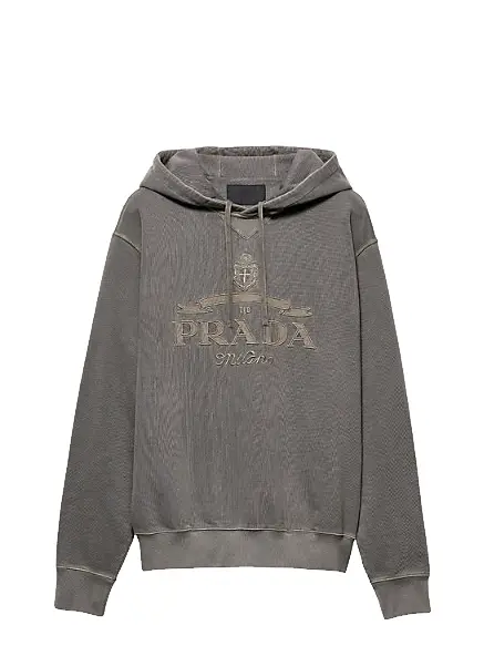 Prada Brand-appliqué Boxy-fit Cotton-jersey Hoody - Grey