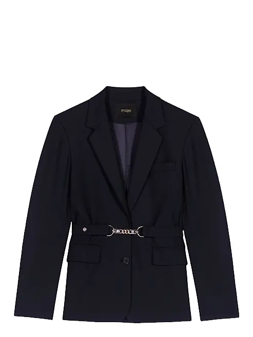 Maje Slim-fit Stretch-woven Blazer With Chain Embellishment - Noir / Gris