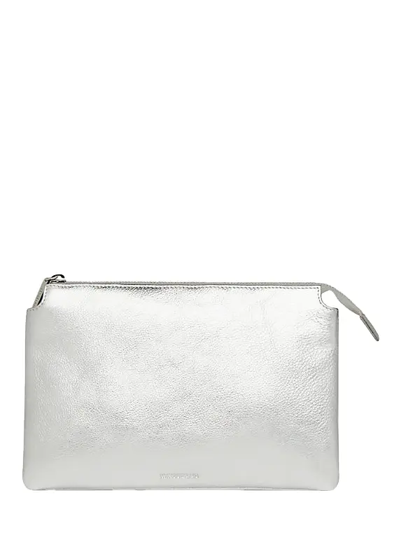 Whistles Elita Metallic Leather Clutch Bag - Silver