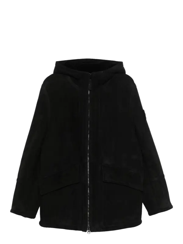 Stone Island Hooded Suede Jacket - Black