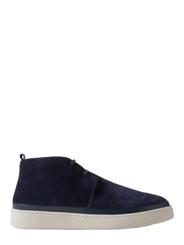 Mulo Leather-trimmed Waxed-suede Chukka Boots - Blue