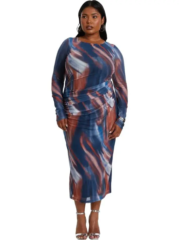 QUIZ Mesh Marble Maxi Dress - Dark Blue
