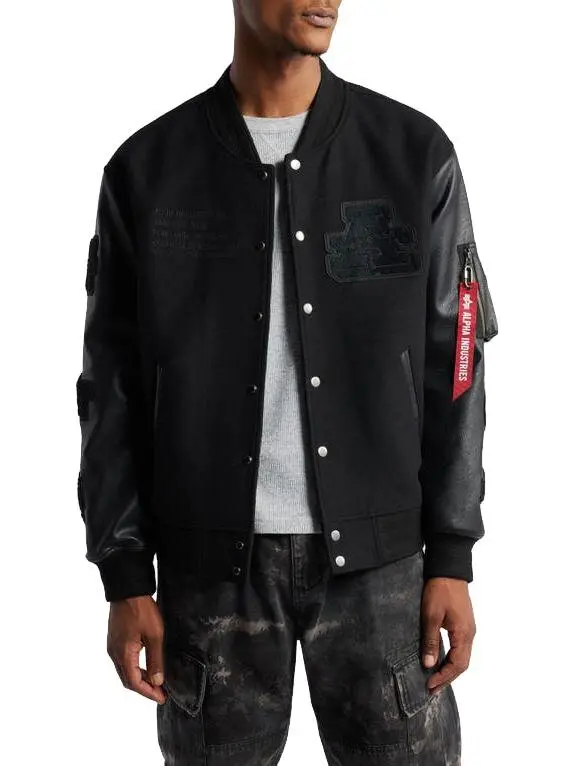 Alpha Industries Leather Ma-1 Varsity Jacket - Black