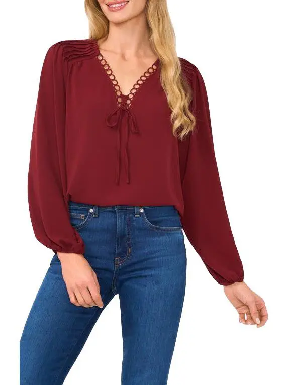 CECE DUPRAZ Circle Trim Pintuck Top - Claret Red
