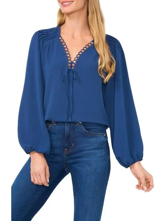 CECE DUPRAZ Circle Trim Pintuck Top - Night Horizon