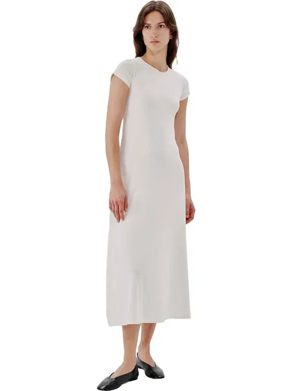 Another Tomorrow Fitted Tee Midi Shirt Dress - White