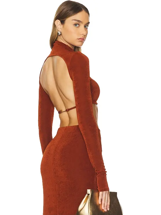 KHANUMS Cropped Long Sleeve Top - Terracotta