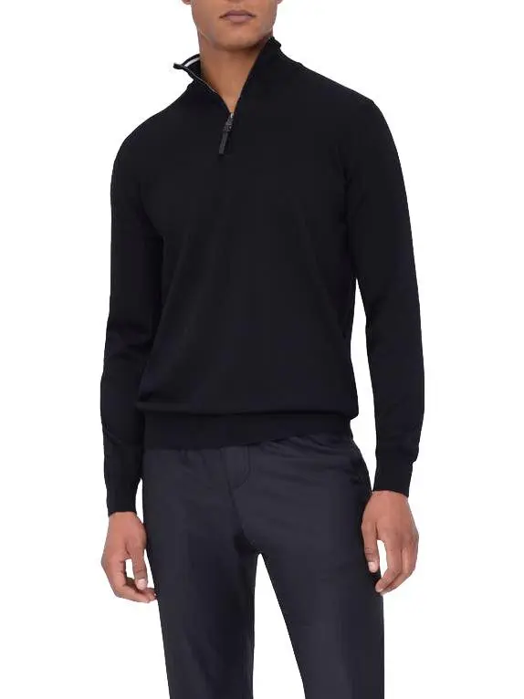 Bugatchi Merino Wool Quarter-zip Pullover - Black