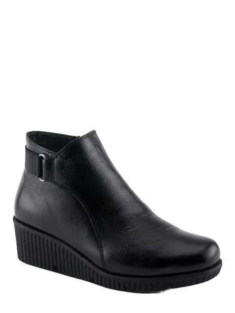 SPRING STEP SHOES Abruzzo Leather Platform Wedge Bootie - Black