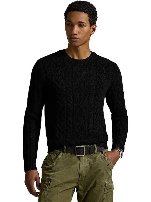 Ralph Lauren Wool Cable Knit Crewneck Sweater - Black