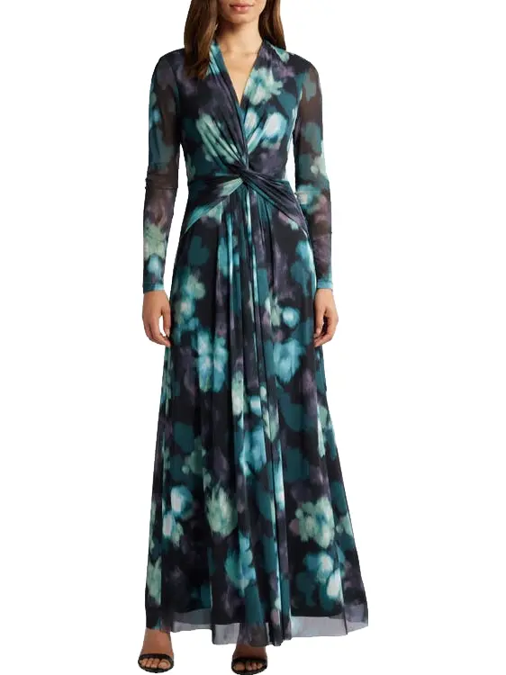 Anne Klein Twist Front Maxi Dress - Anne Black Multi