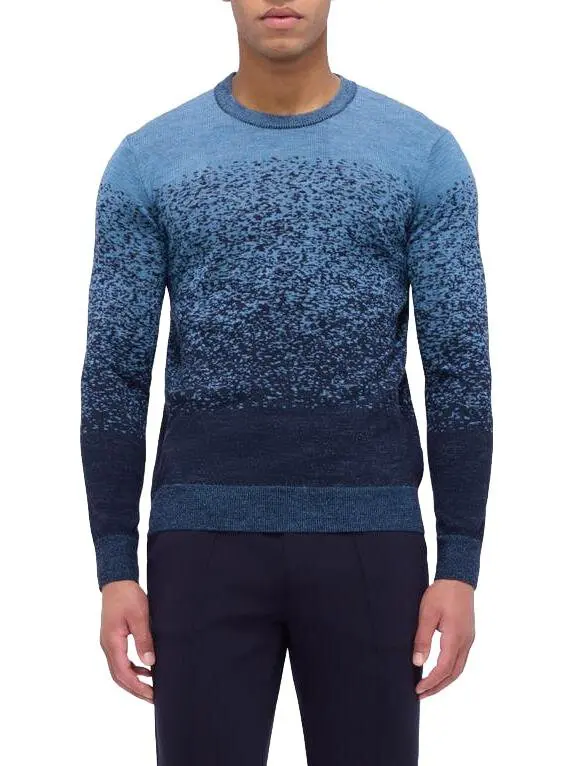 Bugatchi Patterned Merino Wool Crewneck Sweater - Air Blue